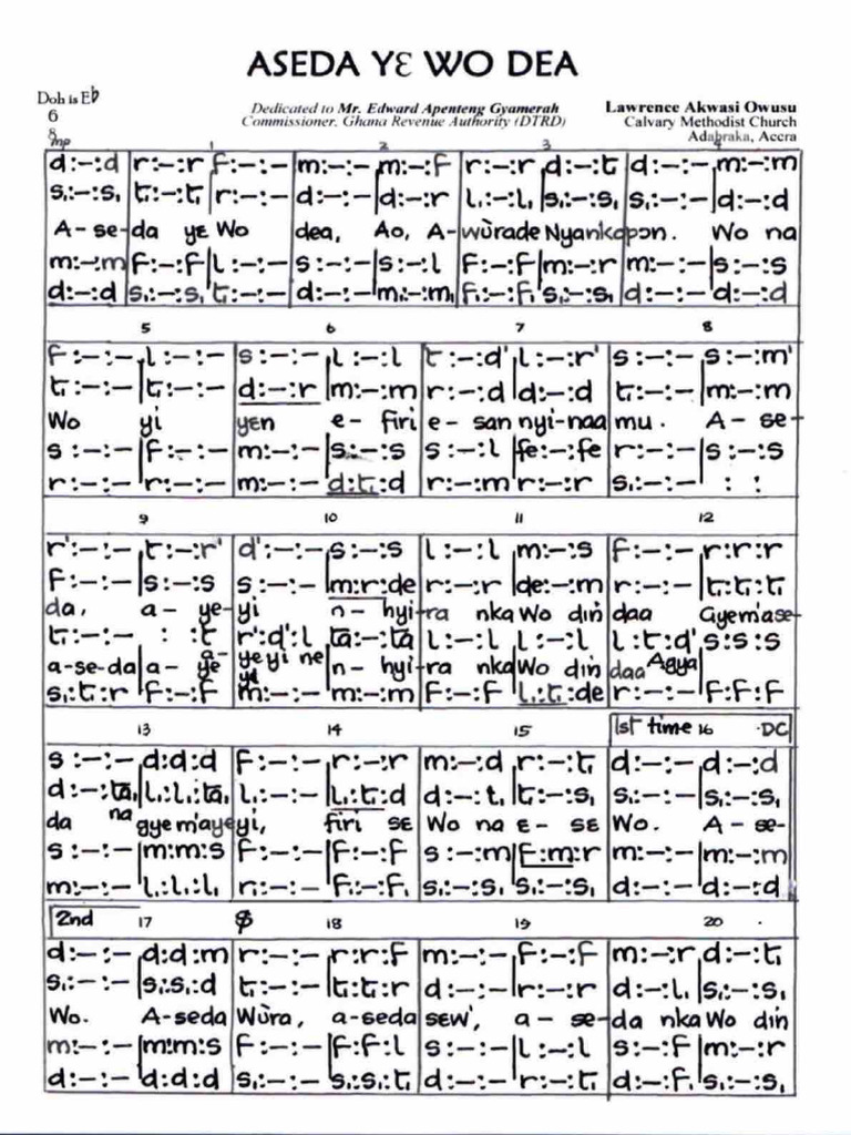 Aseda Ye Wo Dea (Tonic) - Lawrence Akwasi Owusu | PDF