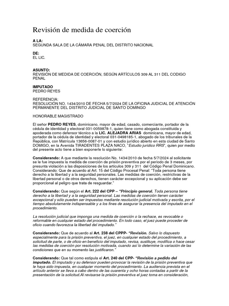 Modelo de Revision de Medida de Coercion | PDF | Derecho penal | Ley ...