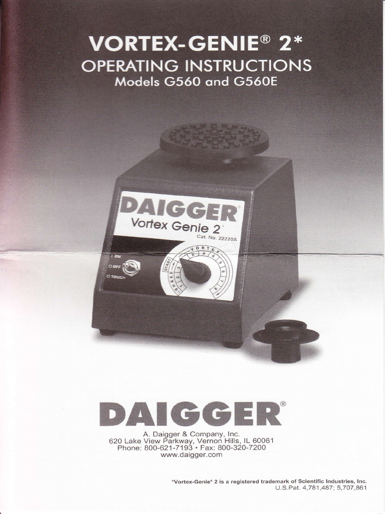 Agitador de Tubos (Vortex) - Daigger - Genie 2 USUARIO | PDF ...