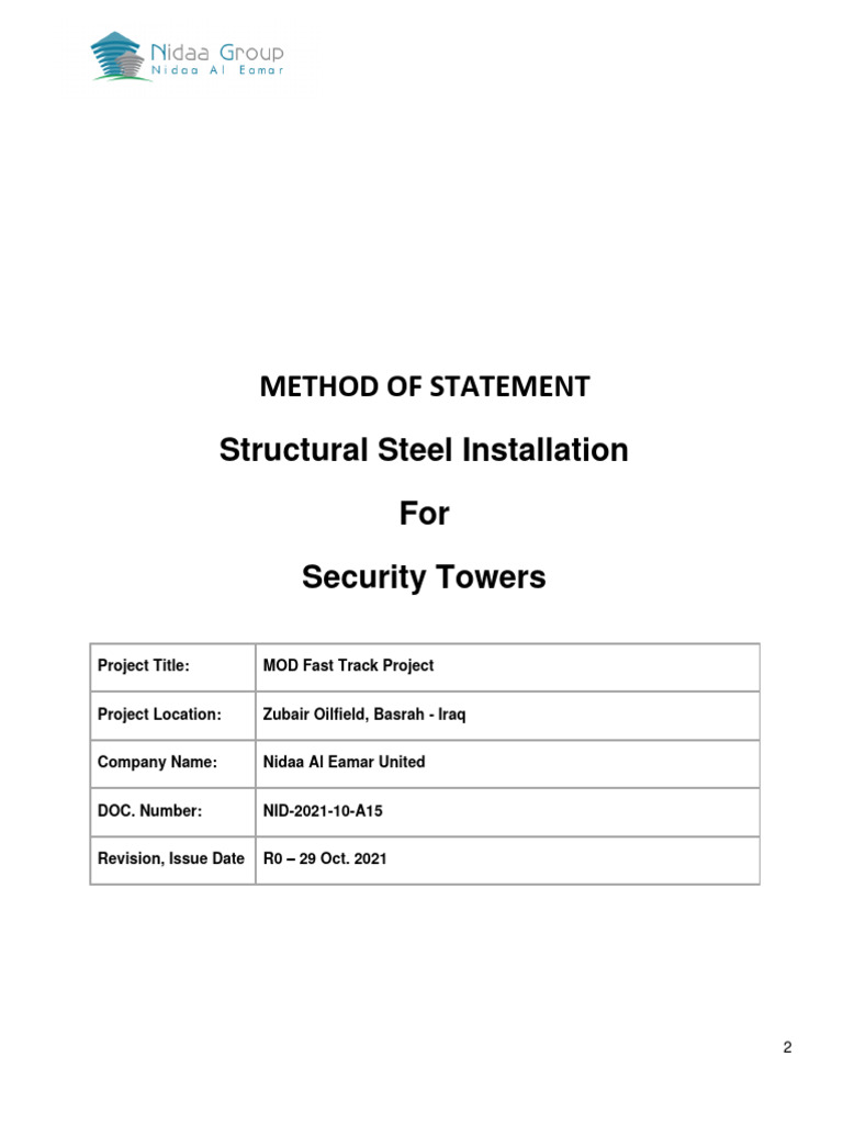 Structural Steel Installation Method Statement | PDF | Crane (Machine ...