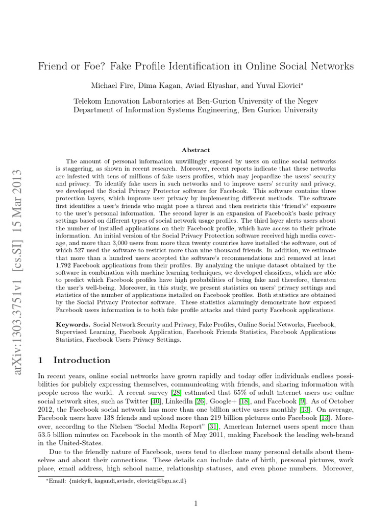Friend or Foe? Fake Profile Identification in Online Social Networks ...