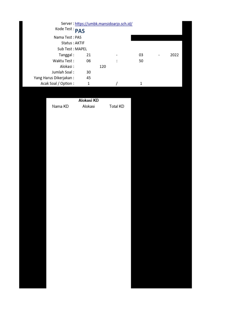 Template Kunci Pas 2022 | PDF