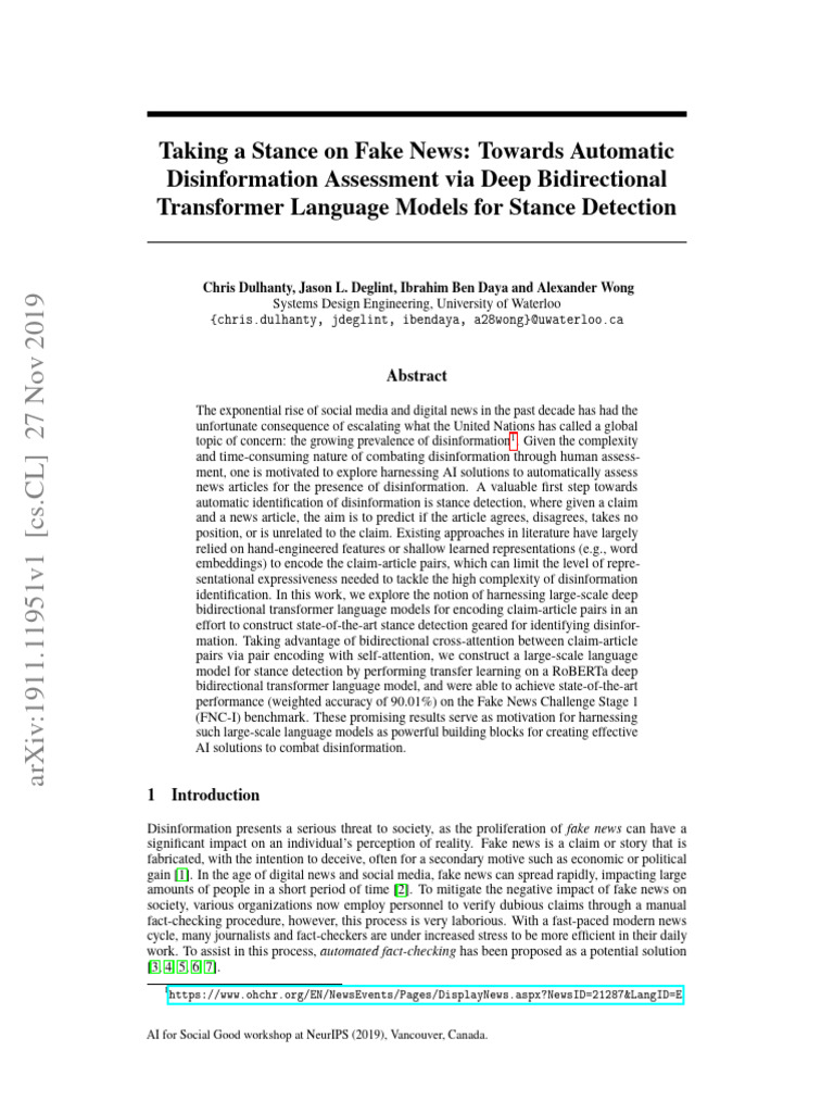 Taking A Stance On Fake News: Towards Automatic Disinformation ...