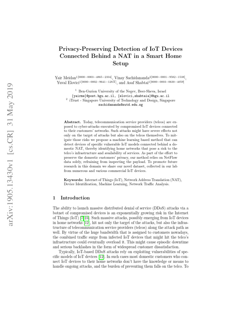 Privacy-Preserving Detection of Iot Devices Connected Behind A Nat in A ...