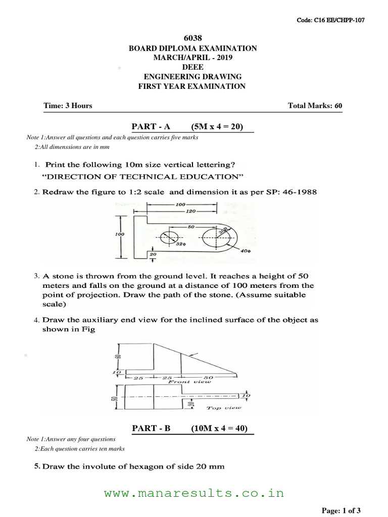 Engineering Drawing Exam Paper 2019 | PDF