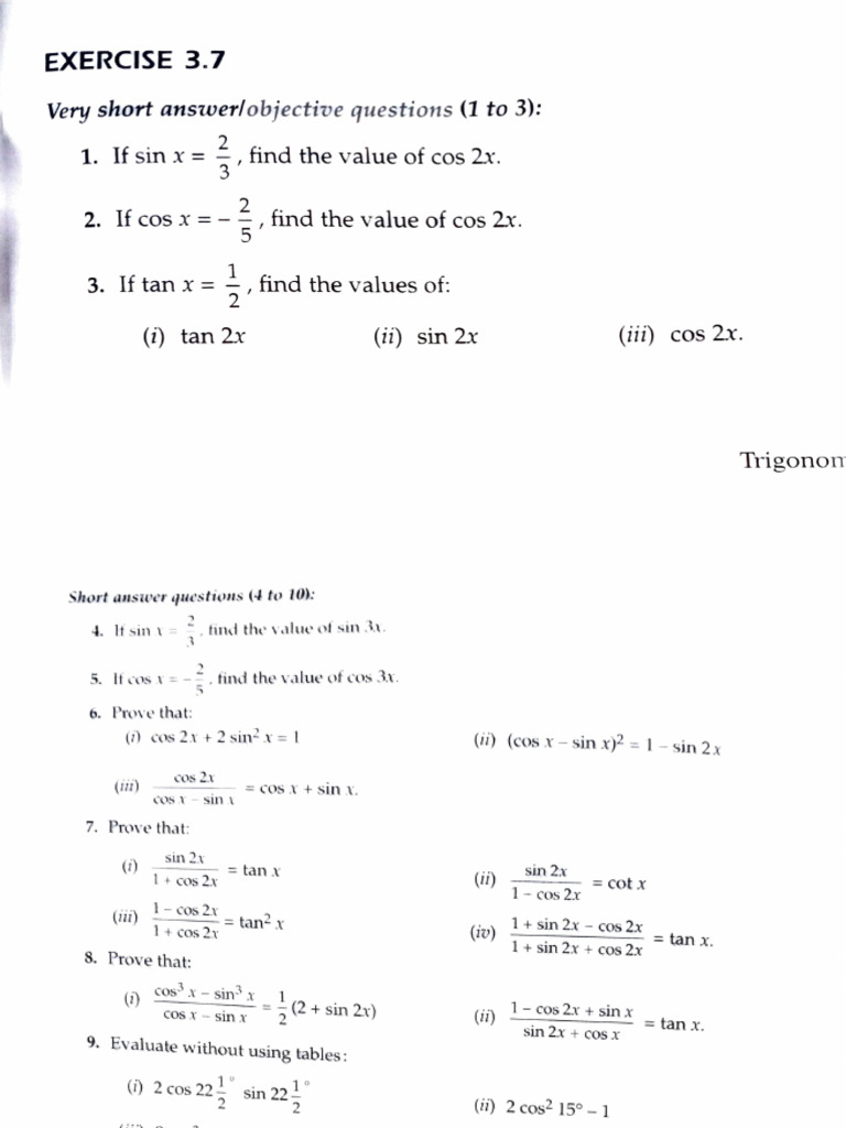 Trigo Multiple Sub Multiple ML | PDF | Trigonometric Functions ...