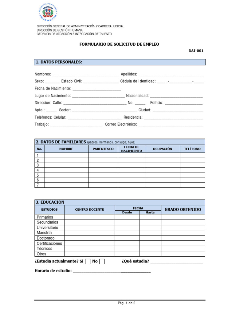 Formulario de Solicitud de Empleo | PDF | Crecimiento personal y ...
