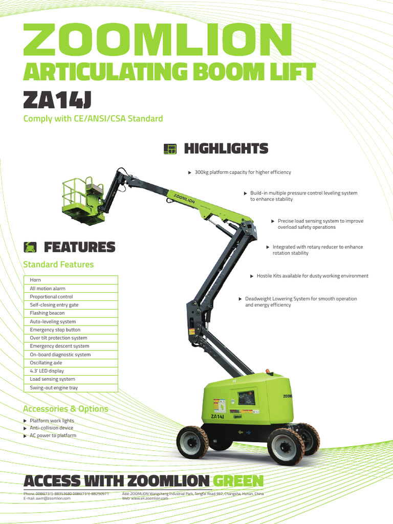 14-ZOOMLION Articulating Boom Lifts ZA14J | PDF | Automotive ...