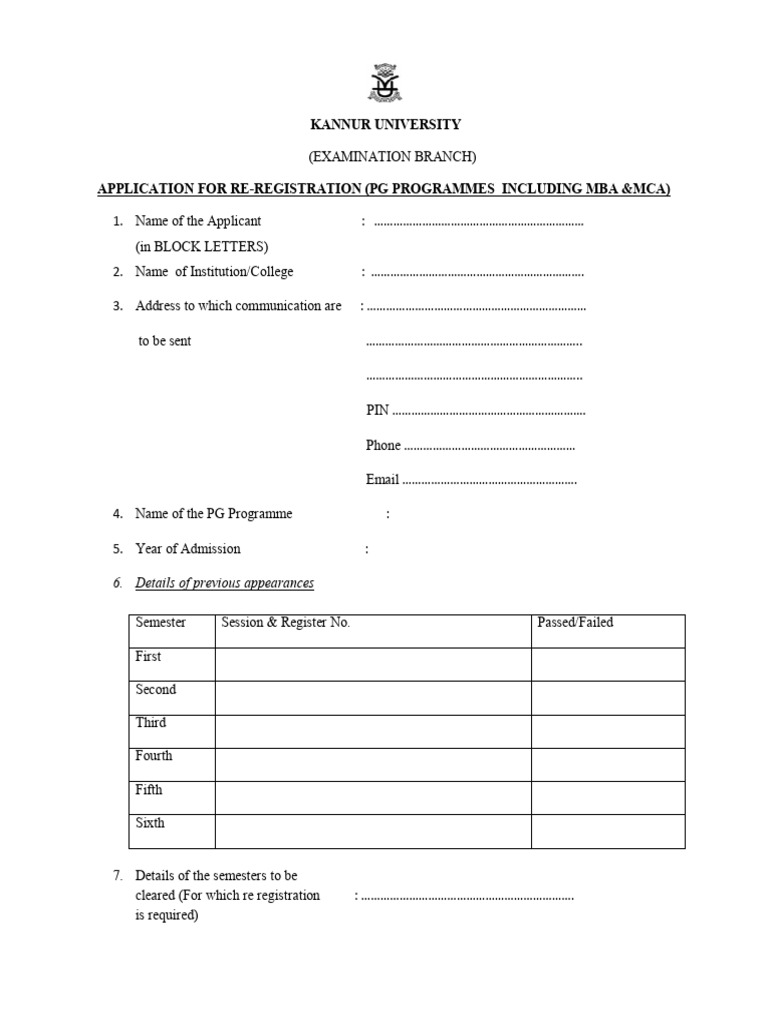 Re-Registration Application for PG Programs | PDF | Government | Justice