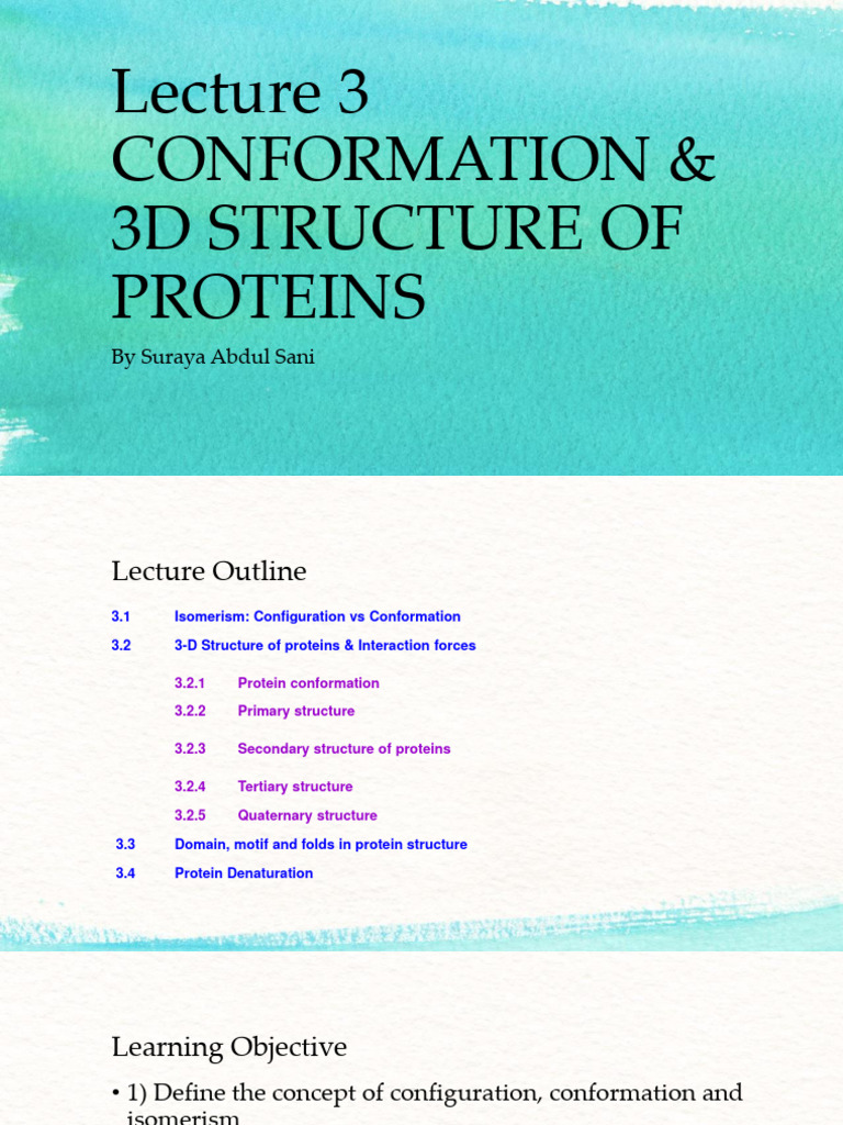 Lect 3 - Conformation 3D Structure of Proteins | PDF | Protein ...