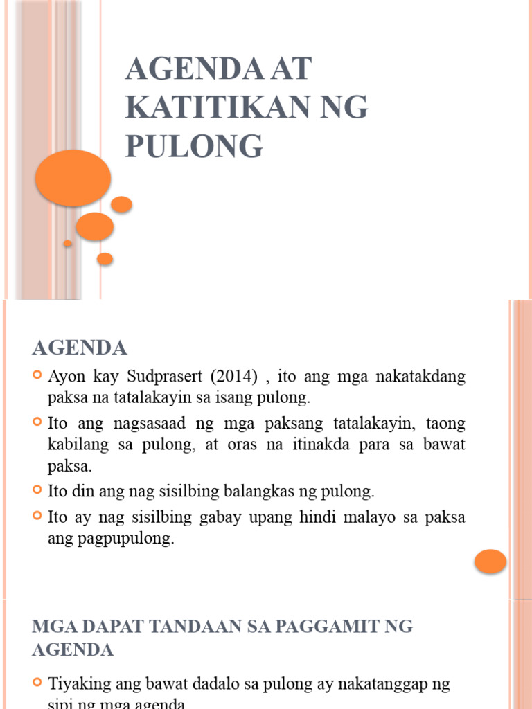Agenda at Katitikan NG Pulong | PDF