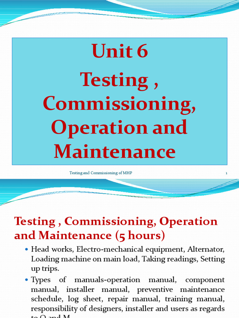 Unit 6 Testing & Commissioning and O&M | PDF | Electrical Engineering ...