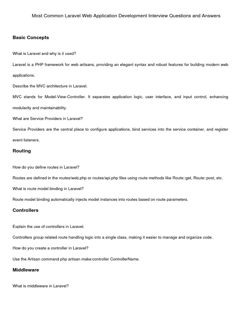 Laravel Interview Questions With Answers Pdf Php Modelviewcontroller