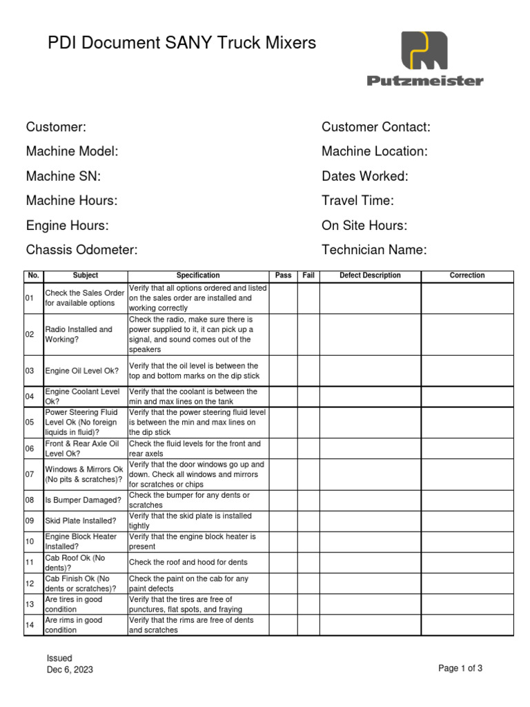 PDI Document Truck Mixers - W Letterhead | PDF | Truck | Manual ...