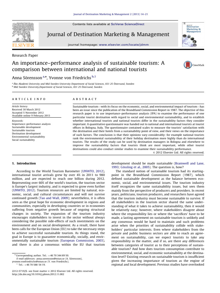 An Importance-Performance Analysis of Sustainable Tourism | PDF ...