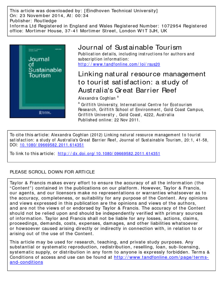 Journal of Sustainable Tourism | PDF | Conservation Biology | Sustainability