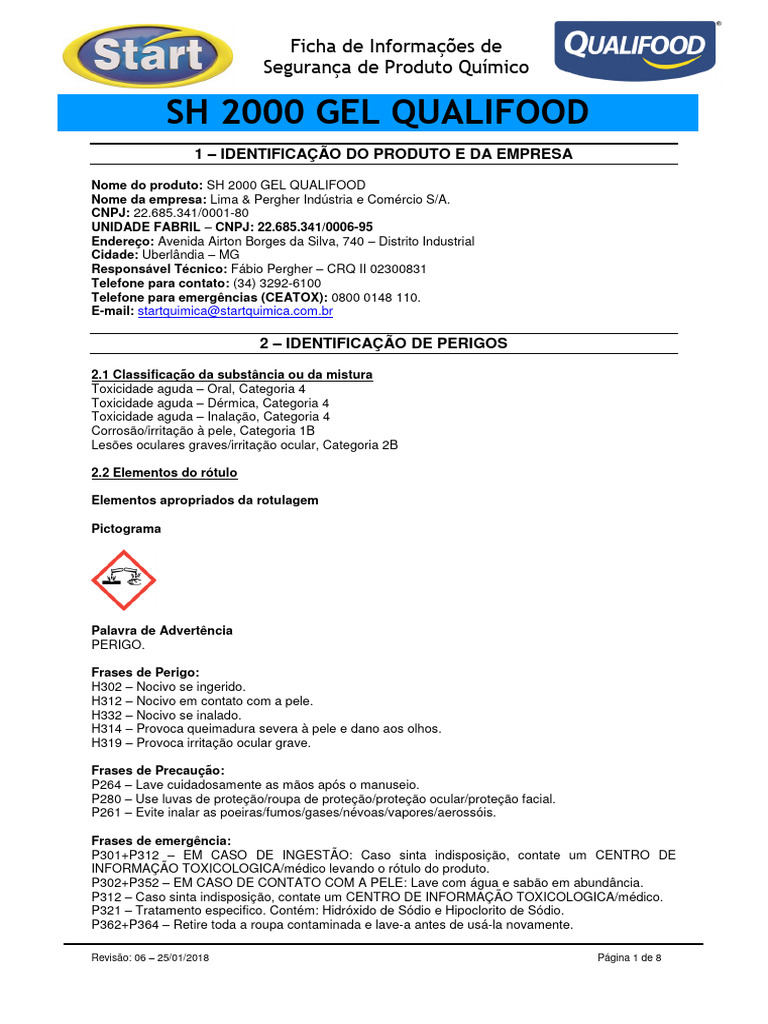 FISPQ SH 2000 Gel Qualifood | PDF | Hidróxido de sódio