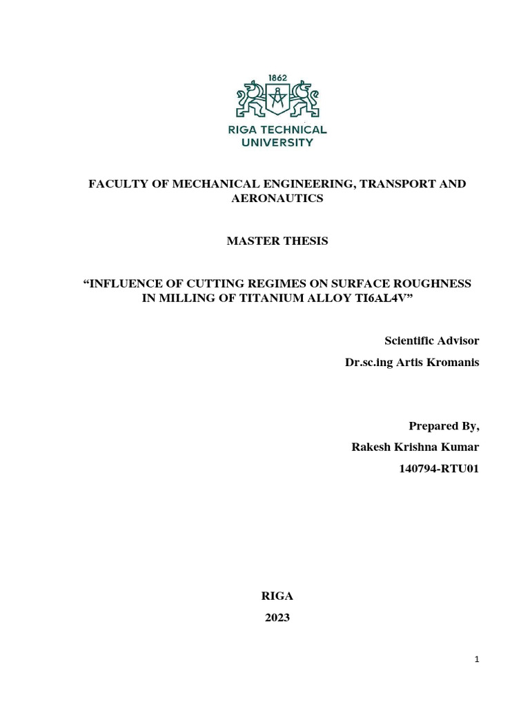 Master Thesis_Rakesh Krishna Kumar | PDF | Machining | Materials