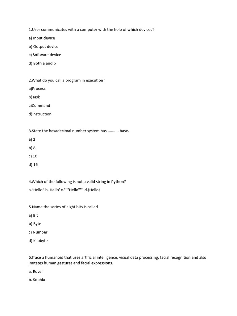 Computer Science Basics Quiz Questions | PDF | Software | Computer Data ...