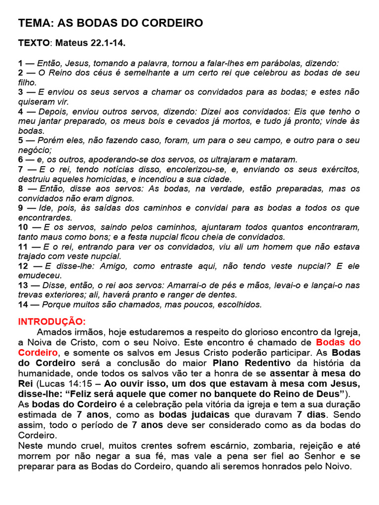 As Bodas Do Cordeiro | PDF | Jesus | Igreja cristã