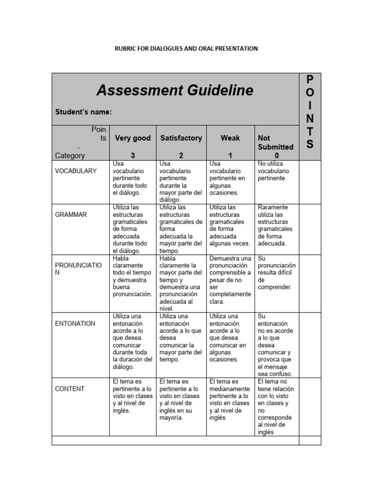 RUBRIC FOR DIALOGUE AND ORAL PRESENTATION | Descargar gratis PDF ...