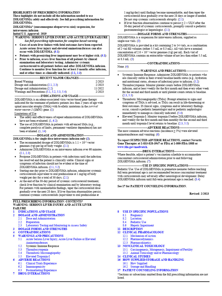 Zolgensma | PDF | Intravenous Therapy | Medicine