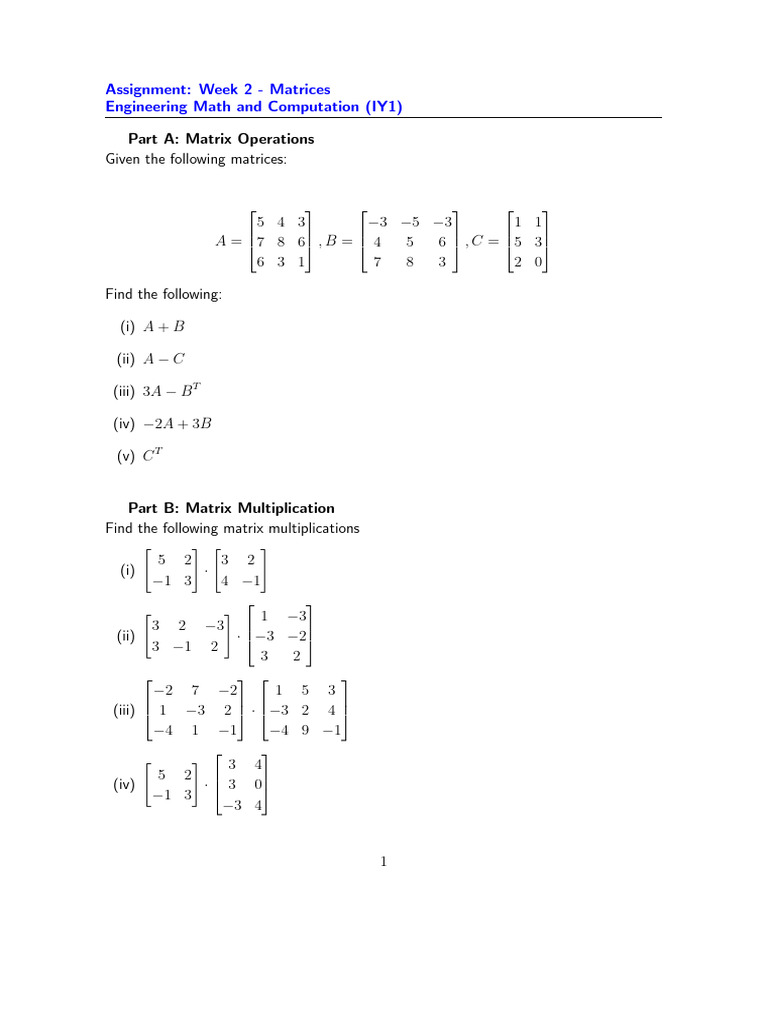 Week 2 Matrices Assignment Guide | PDF | Matrix (Mathematics) | Determinant