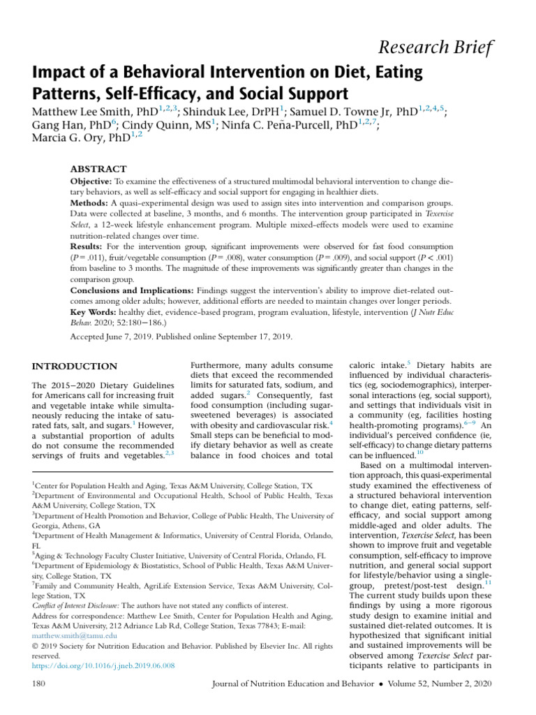 Impact of A Behavioral Intervention On Diet, Eating Patterns, Self ...