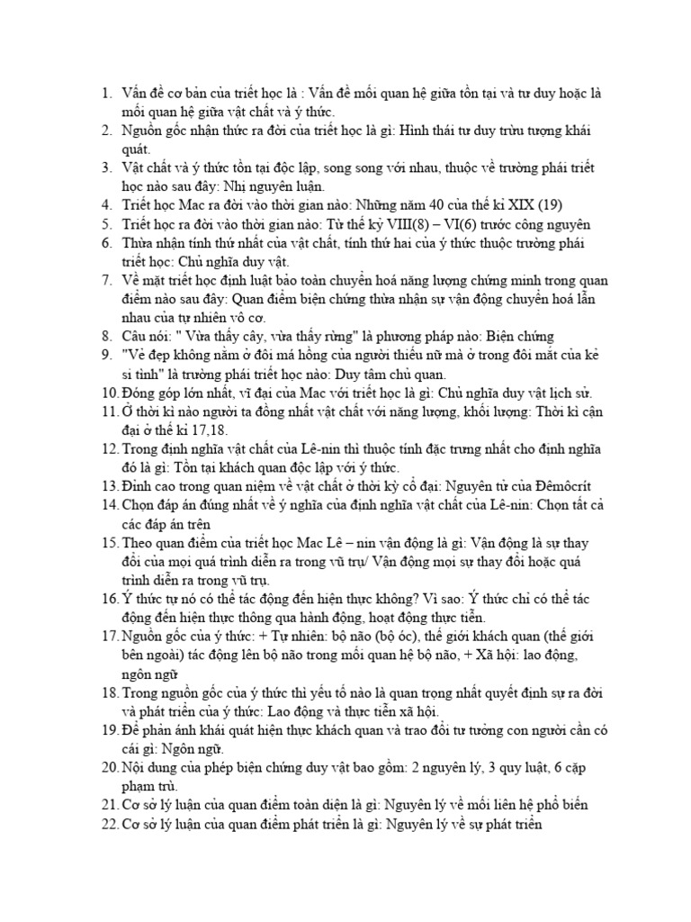Đáp án triết thi kthp | PDF