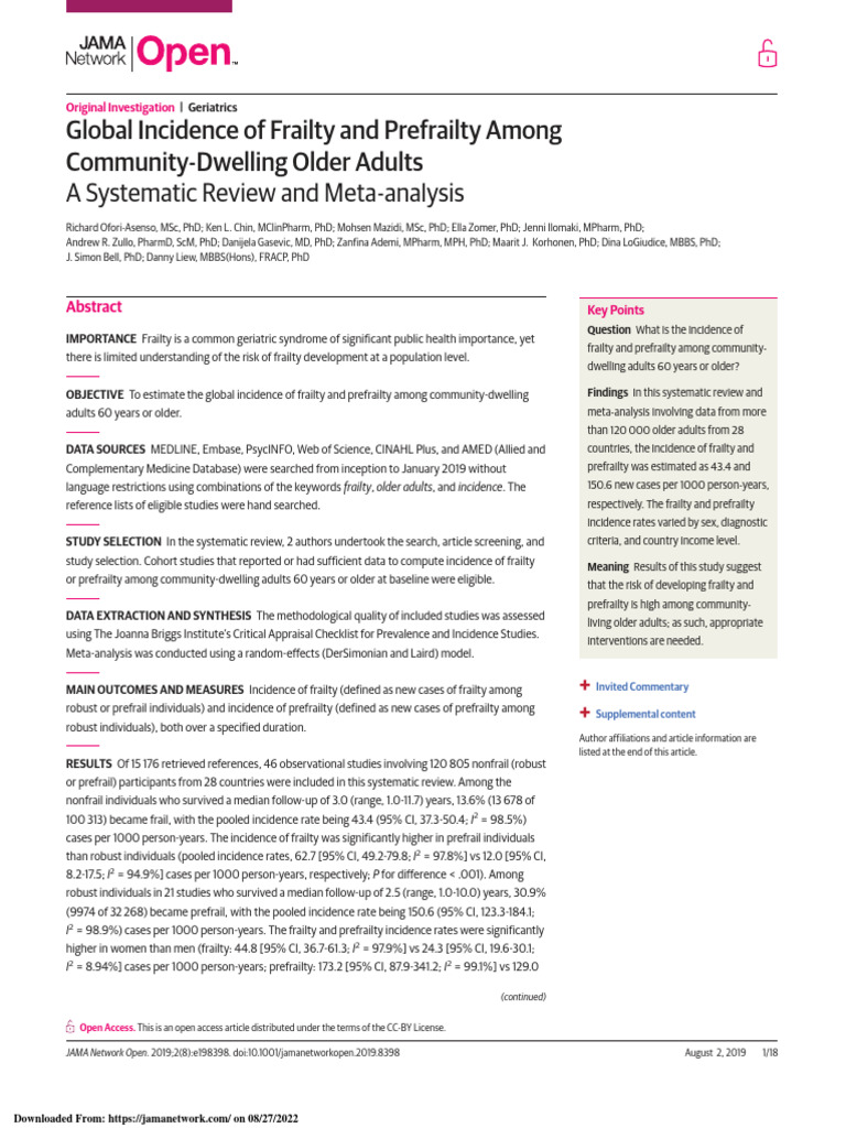 Global Incidence of Frailty and Prefrailty Among Community-Dwelling ...