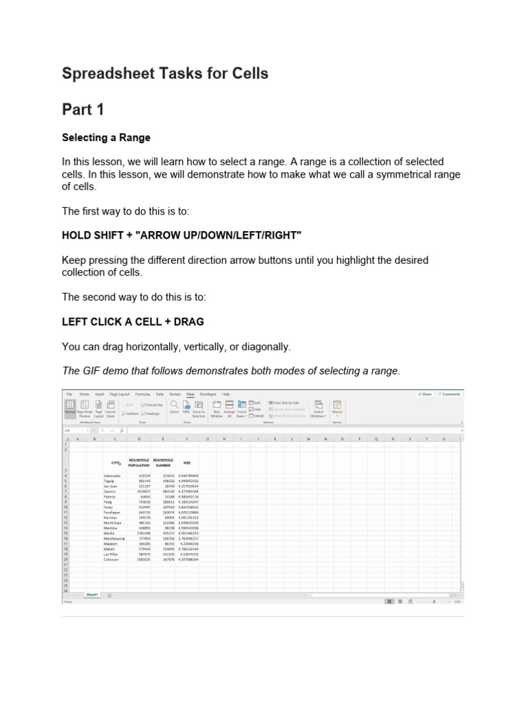 Excel Cell Selection and Management Guide | PDF | Spreadsheet ...