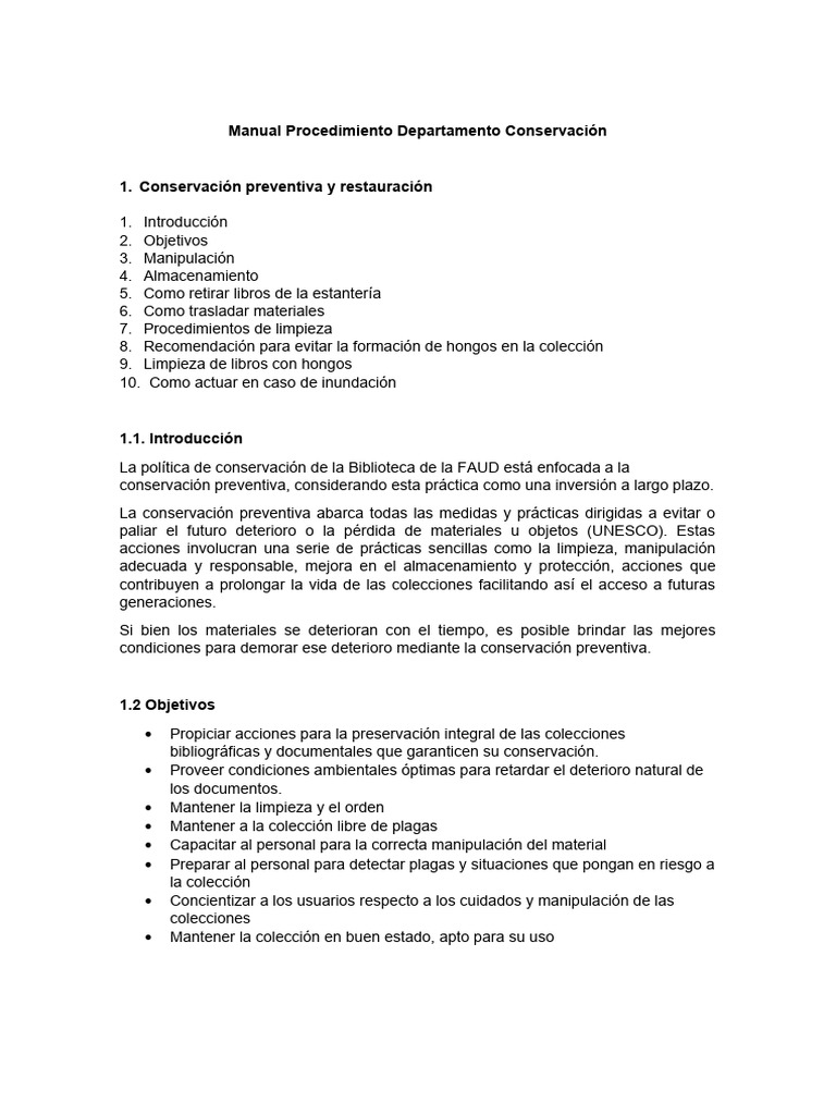 Manual Procedimiento Conservaci N | PDF | Humedad | Molde