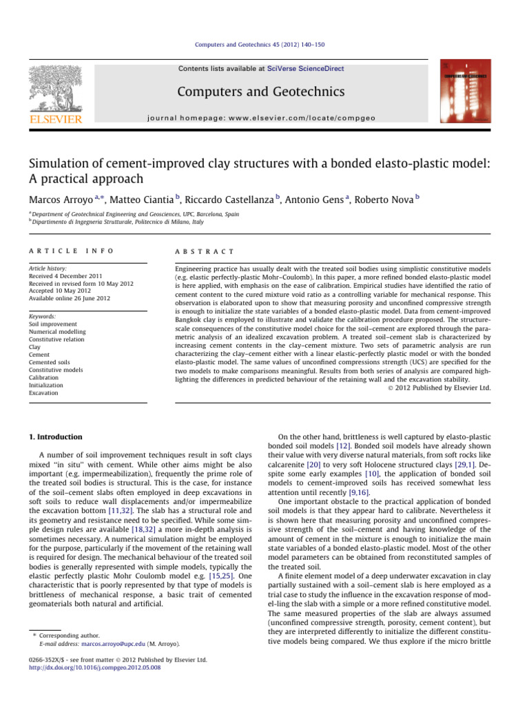Cement-Clay Structures Modeling | PDF | Soil | Strength Of Materials