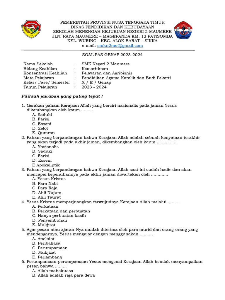 Soal Pas Genap 2023-2024 Pak-Bp Kelas X | PDF