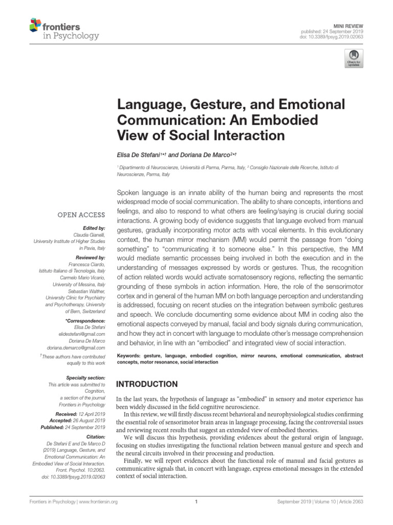 Language, Gesture, and Emotional Communication - An Embodied View of ...