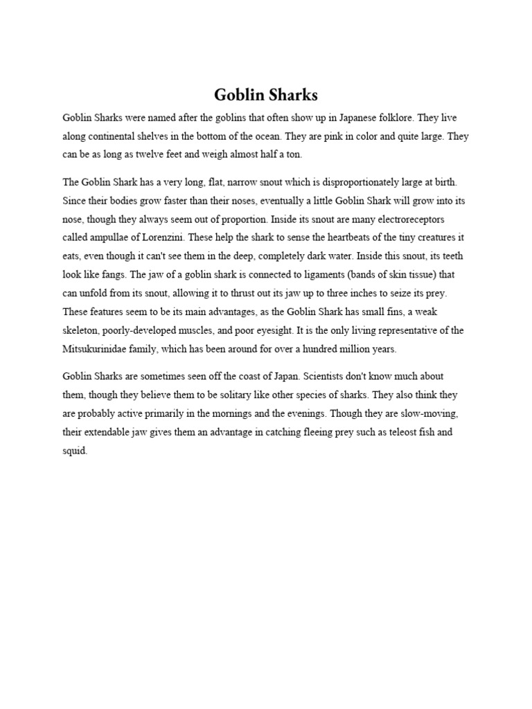 Goblin Sharks: Deep-Sea Enigmas | PDF