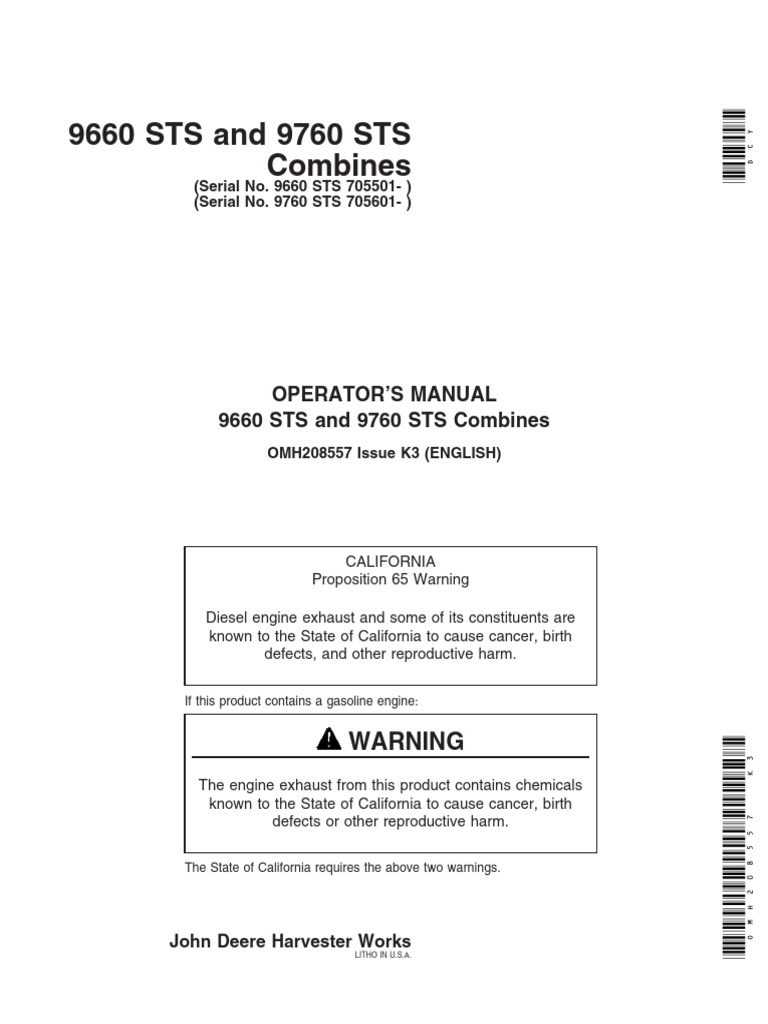 9660 STS & 9760 STS Combine Manual | PDF | Elevator | Manufactured Goods