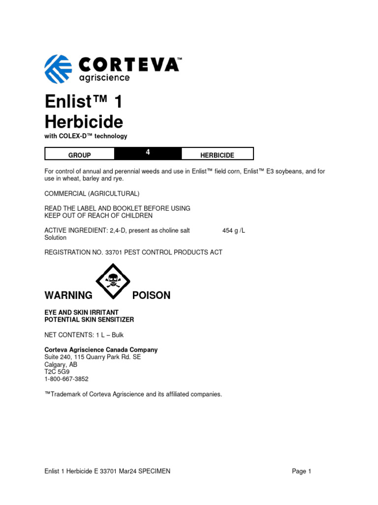 DF Enlist 1 Herbicide Label English | PDF | Herbicide | Weed