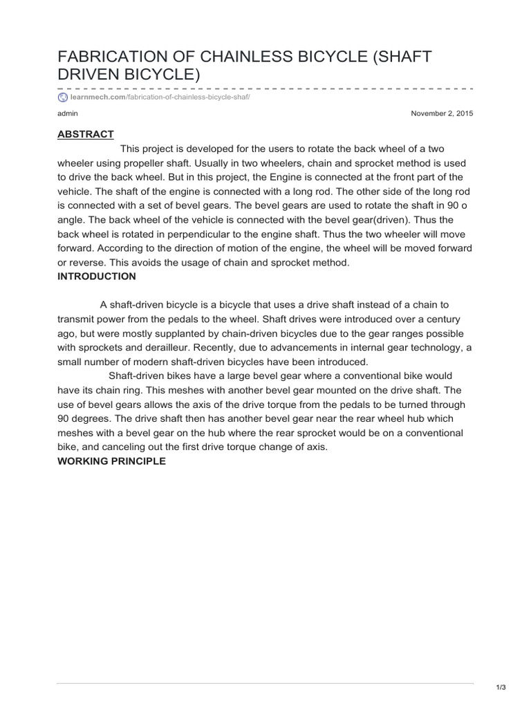 Fabrication of Chainless Bicycle Shaft Driven Bicycle | PDF | Machines ...