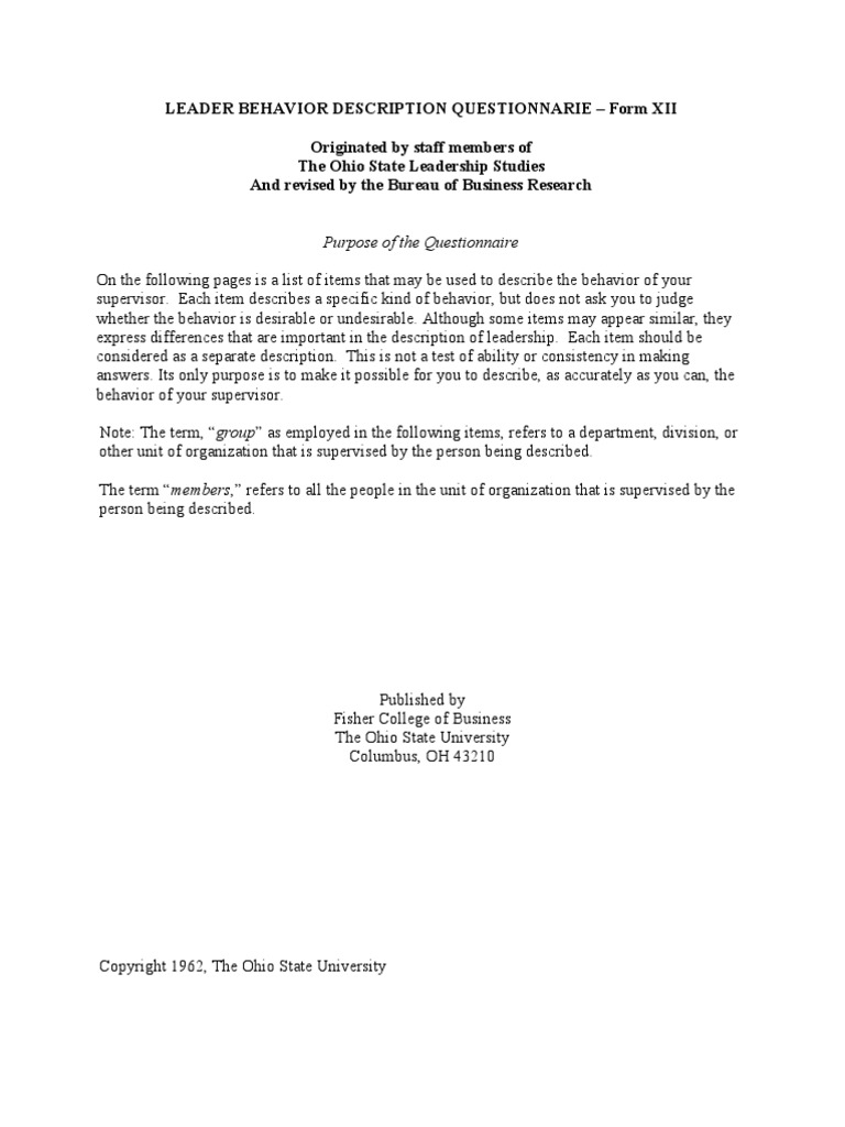 1962 LBDQ Form Xii | PDF | Questionnaire | Leadership