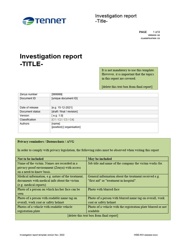 Investigation Report Template - 0 | PDF