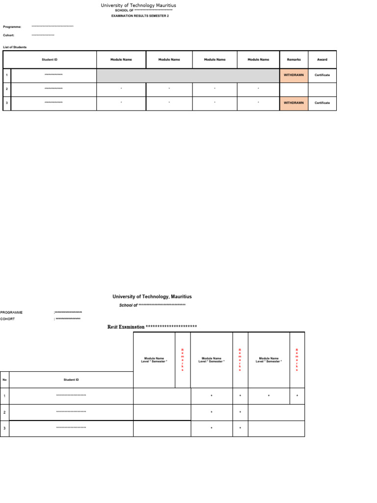 Template For Upload For Normal Resit Results SITE - XLSX 2 | PDF
