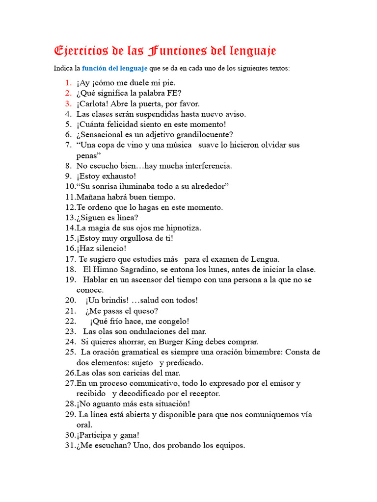 Ejercicios de Las Funciones Del Lenguaje | PDF