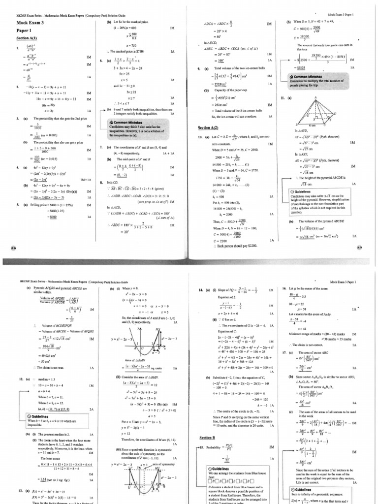 Extra Maths Mock Paper (Sol) | PDF