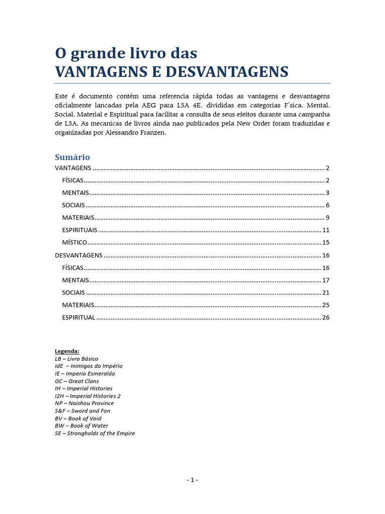 O GRANDE LIVRO DAS VANTAGENS E DESVANTAGENS-L5A_4E | PDF | Império Romano | Status social