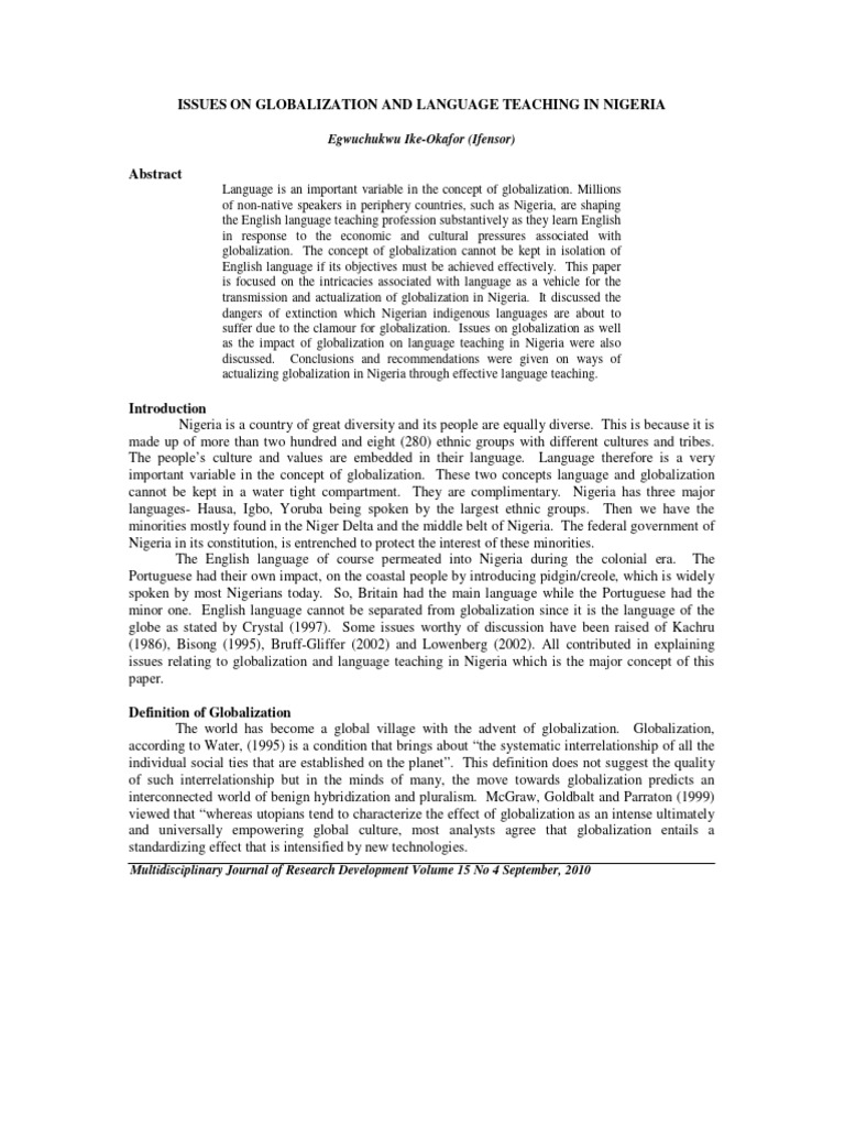 Issues On Globalization and Language Teaching in Nigeria | PDF | Nigeria | English Language
