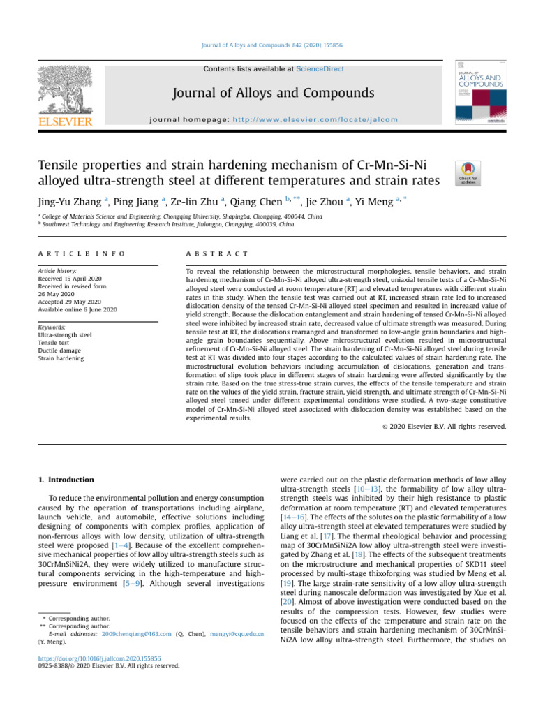 Tensile Properties and Strain Hardening Mechanism of CR MN - 2020 ...