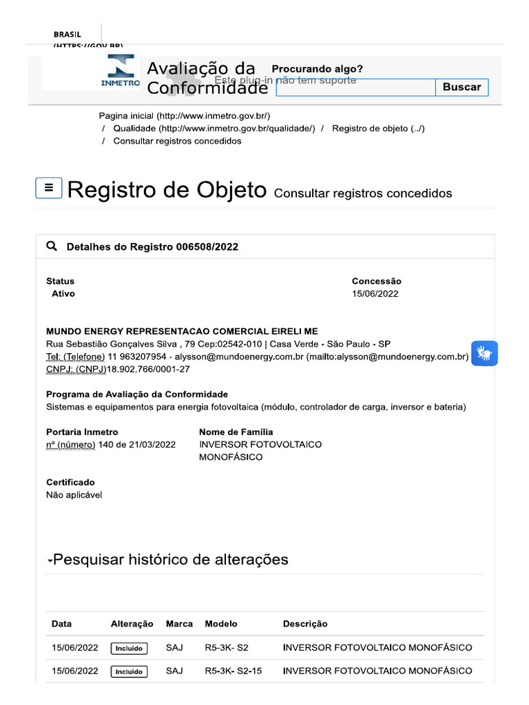 Inmetro Inversor Saj R5-5K-S2-15555 | PDF