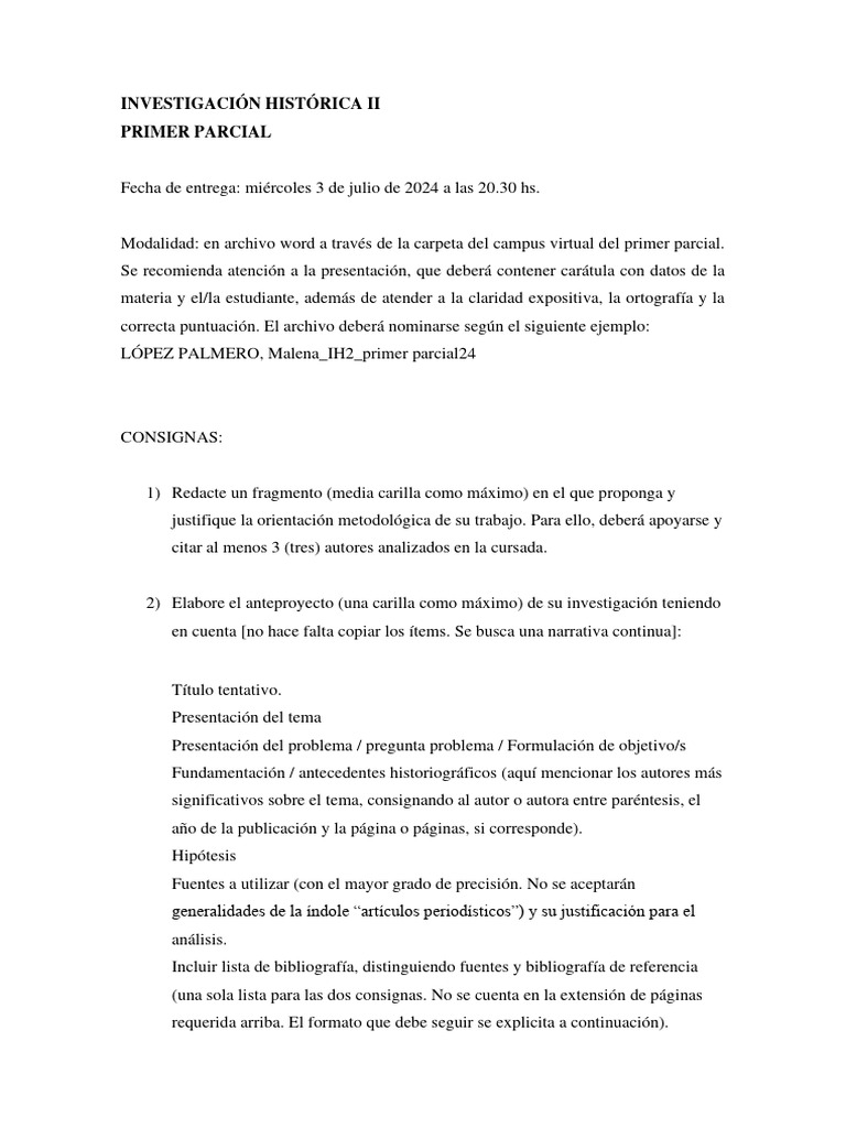 Consigna 1er Parcial IH2 2024 | PDF | Bibliografía