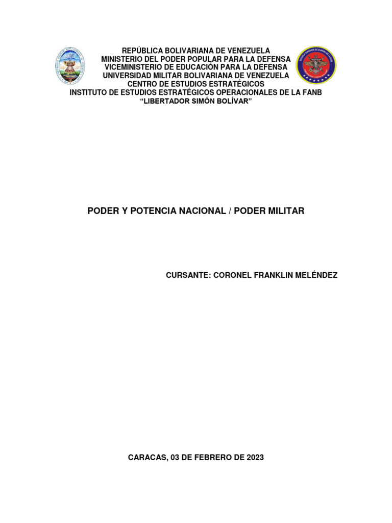 Cnel - Meléndez - F - Poder y Potencial - 3feb2023 | PDF | Estrategia militar | Venezuela